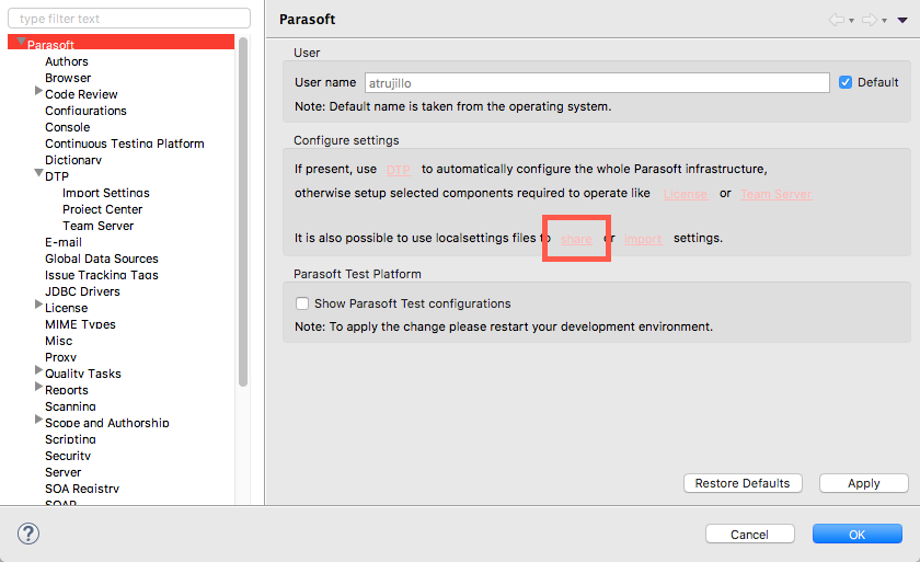 Configuring Preferences Overview Soatest And Virtualize With Ctp 2022 2 Parasoft Documentation